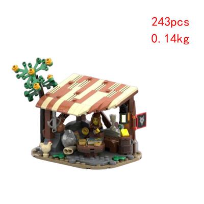 现货外销小颗粒拼装积木MOC-172264中世纪户外小屋建筑模型玩具