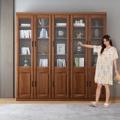 华南家具 书房自由组合实木书柜书架 简约现代带玻璃门组装书橱