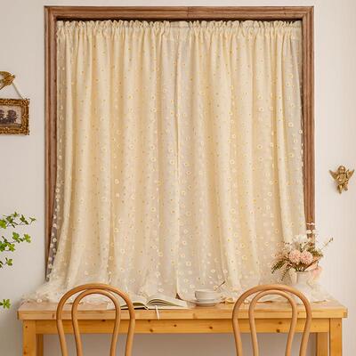 SSW法奶油风小雏菊碎花窗帘田园风双纱帘式卧室层飘窗半门帘帘遮