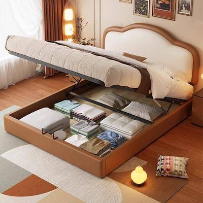 法式婚主奶油风超薄边床YCV头卧高端大气软包婚床小齐户型双人床