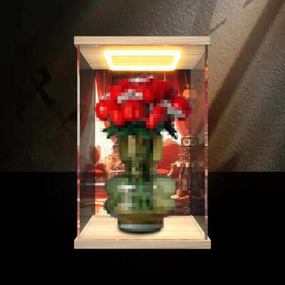 可开门回形灯亚克力收纳盒适用积木10328玫瑰花花束模型拼装玩具