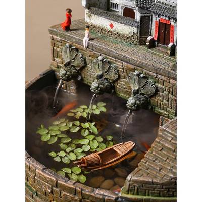 中式客厅创意鱼缸流水摆件循水小型古养鱼办公水室环风HPH轮法加