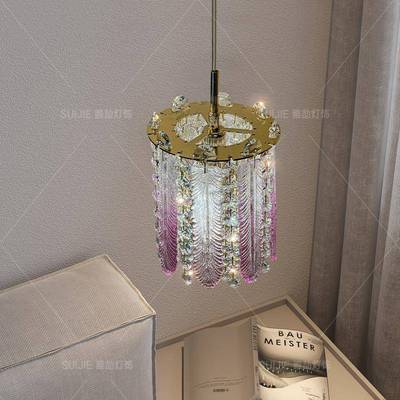 法式床头吊灯轻奢浪漫主卧琉璃羽毛单头水晶灯2023新款少女心灯饰