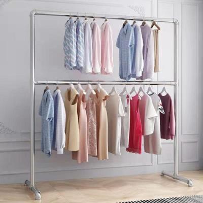 加厚水管镀锌管晾衣架落地立式双层室内挂衣阳台凉衣杆单杆晒衣架