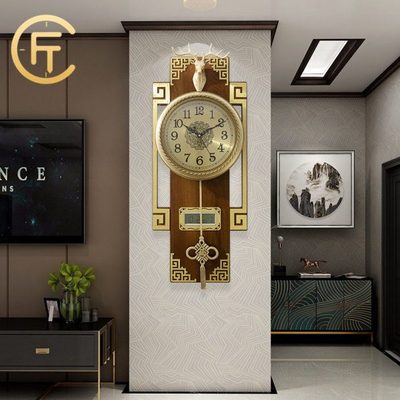 积匠客厅纯铜钟表新中式轻奢挂钟家用挂墙时钟中国风实木静音挂表