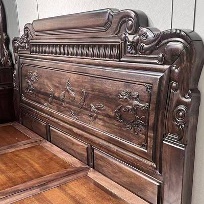 旭木朗南美紫木新中实木古主卧1.58米大式床明清古仿典1.XMC6347