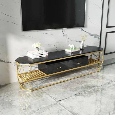 意式板FEM客厅电视柜茶几组合圆边长角铁艺电视柜形条岩大容量茶