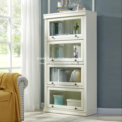 美式物实木书柜带玻璃门置架落地墙体一儿童组合飘80133窗整书房