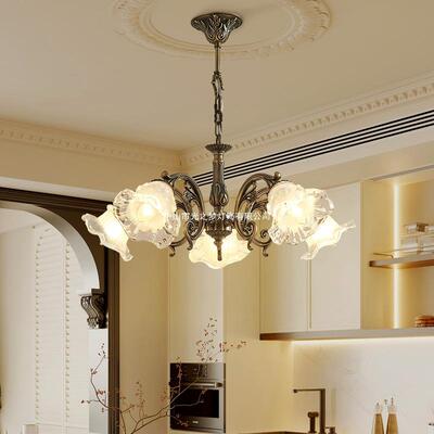 美式复古卧18425室灯衣间吊古铜花朵吊灯法复古风创式帽意餐厅全