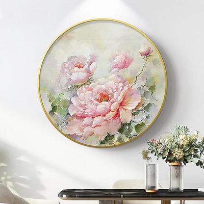 代入现户16222玄关装饰画过圆形挂画道卧牡室新中式客厅餐厅手绘