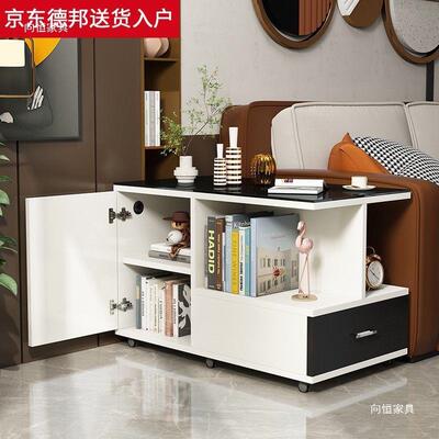 客柜边厅移动沙发边柜储38909物几几可移动轻奢钢化玻璃小茶带轮