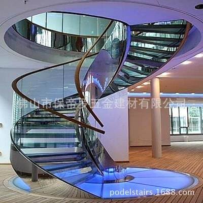 保帝罗弧型旋转304/316不锈钢玻璃楼梯扶手栏杆护栏整体楼梯