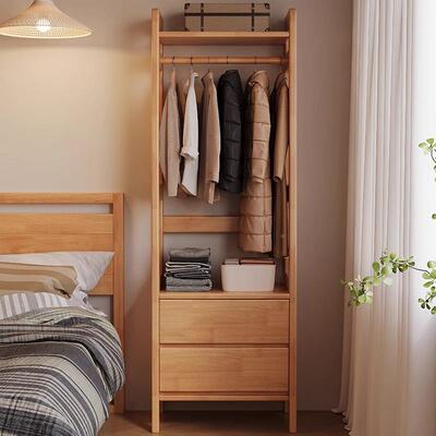 实木床头柜物架一体多CRI衣帽架落地室主卧功能床边挂卧衣架储置