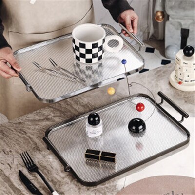 格娜斯(CRISTALGLASS) 现代轻奢金属亚克力托盘长方形杯盘家用