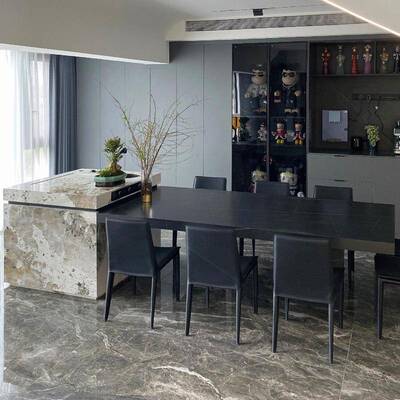 高ZHP级岩板岛餐桌一体可缩轻奢家倒台小台用户型开放式吧台中导