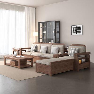 中型式2实木沙发组合客厅025家黑胡桃木具大WNU小户新中式沙发家