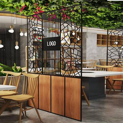现代铁艺风隔断镂餐饭店烧CC11522烤屏火锅店厅包间空实木围栏工