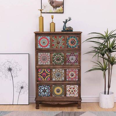 美式木实储物柜复古客ESV厅斗多柜彩绘抽屉收式纳柜阳台层置物柜