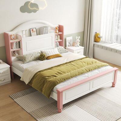 儿童床男孩1.米单人床.5m实木双床2女孩1书架床80951储人物学生公