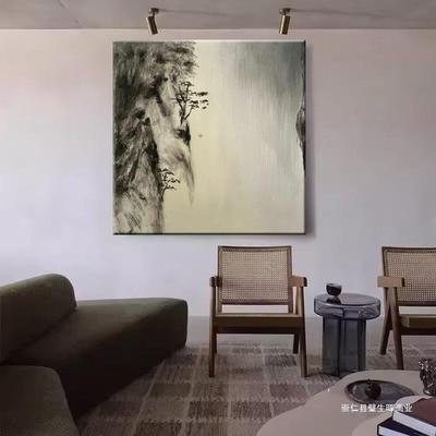 绘水油画意手式极简山风景画客VMB厅装画正方形中古风迎客饰松手