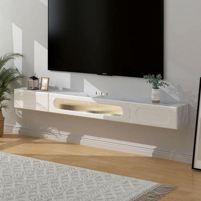 实木悬电视柜茶组CAG合客空厅小户型壁挂电视几柜白浮色悬收纳储