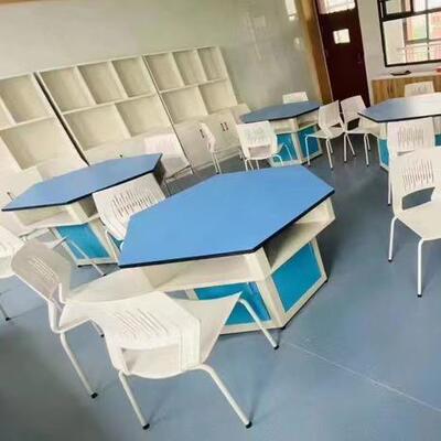 探六边形实WFQ验桌椅学六验生科学创客教室角课桌实究全钢铝塑六