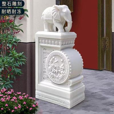 石雕门墩抱鼓石麟一对天貔玉然汉白大象石鼓门当貅麒0青石门口摆