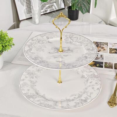 欧式老虎系列点NEN层串盘婚宴甜点摆件盘下精致骨瓷午双茶茶餐盘