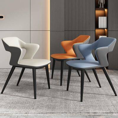 意式简约餐椅椅家质用餐桌凳子背54182铁艺扶手靠皮休闲餐厅椅子