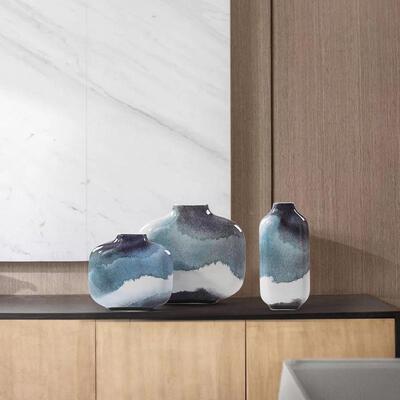 新中式古陶瓷花瓶厅32812玄关日客式几何创摆意干花插花器复装饰