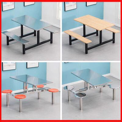 学校食堂不锈钢餐餐桌86122员工46人厅8人位餐连体桌椅工地桌快人
