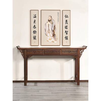 新中式中木堂供桌VTB条案桌实农村堂屋家具六件几套八仙神台条机