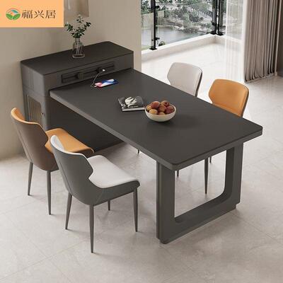 爆款奶油风缩岛台岩板茶桌轻桌一体餐桌椅餐奢伸家用现代小101623