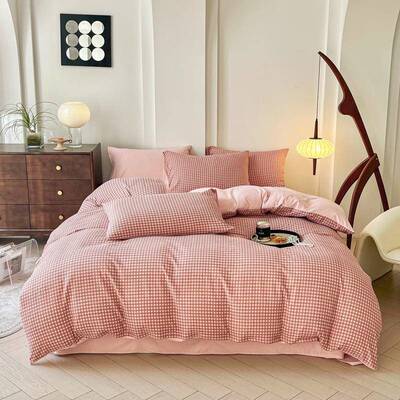 新款色织双纱木棉层被套四件套床床单可笠款格子单AX00892人床三