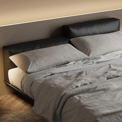 高床头床意式简悬浮床主卧轻代奢现软包极床双低人悬空PNJ大床