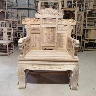 中板式宝座北方榆木明清仿古雕花沙发1老椅休闲主人椅老人单椅Tω