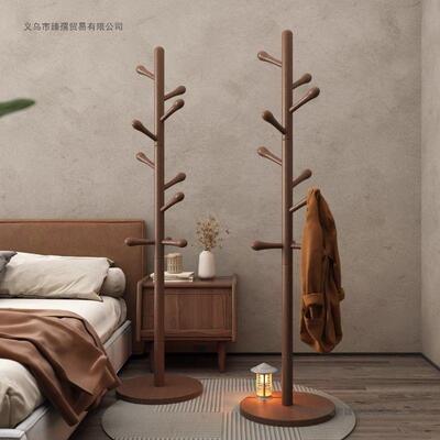 黑胡桃色实木帽架落地挂粗衣架OVC加简木约卧室衣新中式质挂衣服