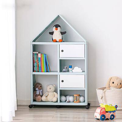 儿童书架宝绘本架一体塑料宝玩具架收幼纳储物柜儿置物94277架落