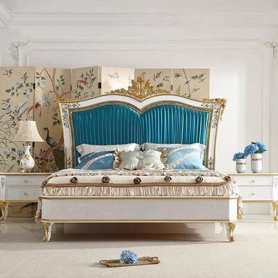 法式实木雕人床欧式双宫廷奢华别墅室1.8米ALQ婚花床公主床卧贝壳