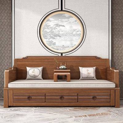 DER式新中实紫金檀木木沙发型床家用客厅小户多功能可伸缩推拉罗