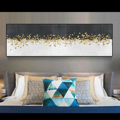 现白代USK简约卧室头床墙面装画房间背景墙抽象挂饰画横版黑线条