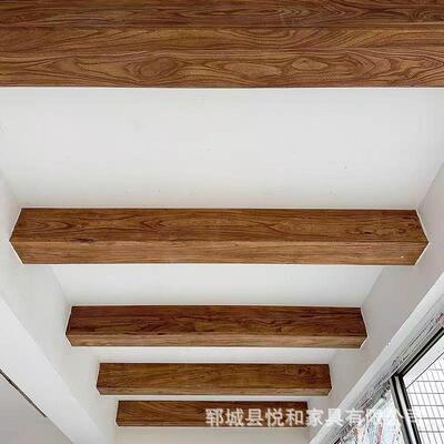 榆木假梁饰NKE装顶原木复吊古餐厅风化天花墙柱民宿空心梁方装饰