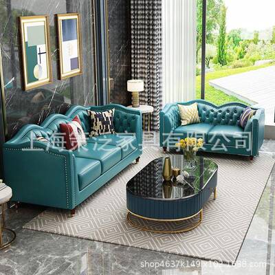 沙现代轻奢皮艺厅客发欧网红别墅式样58707板间小户型整装组合拉