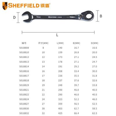 钢盾（SHEF）IEL扳D公制精516F抛光双向棘轮梅花开口两用快速手