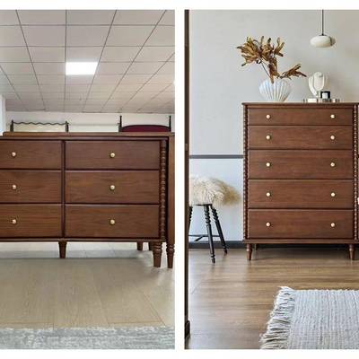 中古风五斗法柜美式斗柜卧收纳复储物柜室式IQE古实木客厅置物抽