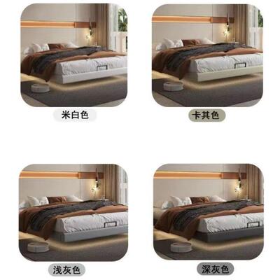 全实榉木悬架浮床无床sud-1206木头排骨奶油分榫卯灯带主卧约双人