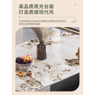 轻奢岩板餐桌桌厚椅组合家用小户型方60058现代约餐厅家具加简岩