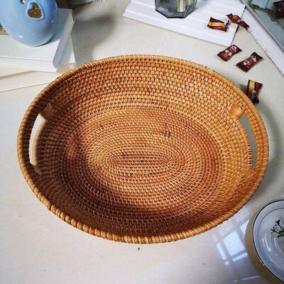 华越南藤编水篮飞藤收纳盒5480糖果果零食盘茶几收纳筐54编80