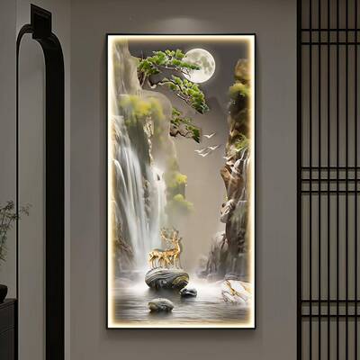 流生财轻水奢高端饰玄关画入门装画新中HS-05260式山水风景LED带