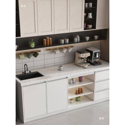 轻奢家用餐边柜用一体水理台实吧木靠墙茶水UEH柜商大石洗切台垒